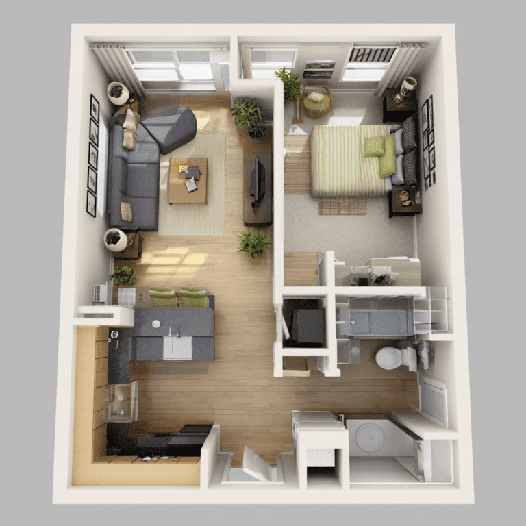 Soft and Simple 400 Sq Ft Studio Apartment Layout Ideas That Make Small ...