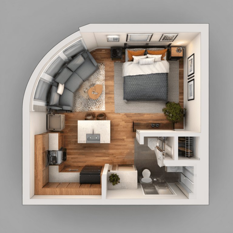 Soft and Simple 400 Sq Ft Studio Apartment Layout Ideas That Make Small ...